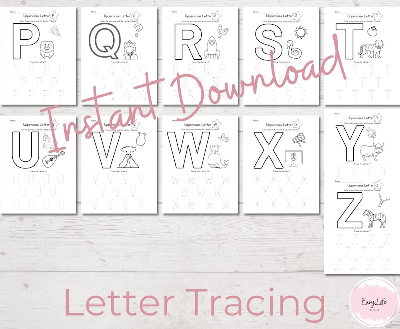 26 Printable Alphabet Letter Tracing Worksheets, Prek Worksheets ...