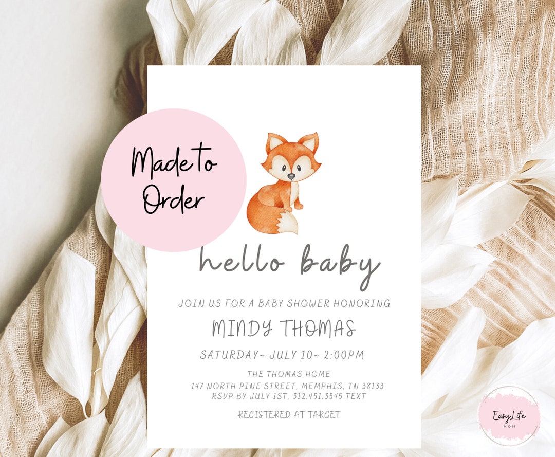 Custom Baby Shower Invitation, Personalized Baby Shower Invitation, Fox ...