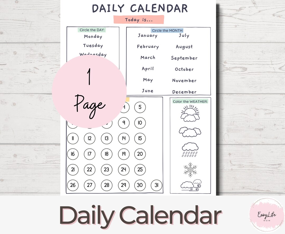Preschool Daily Calendar: Homeschool Weather Chart (PDF Printable) - Etsy