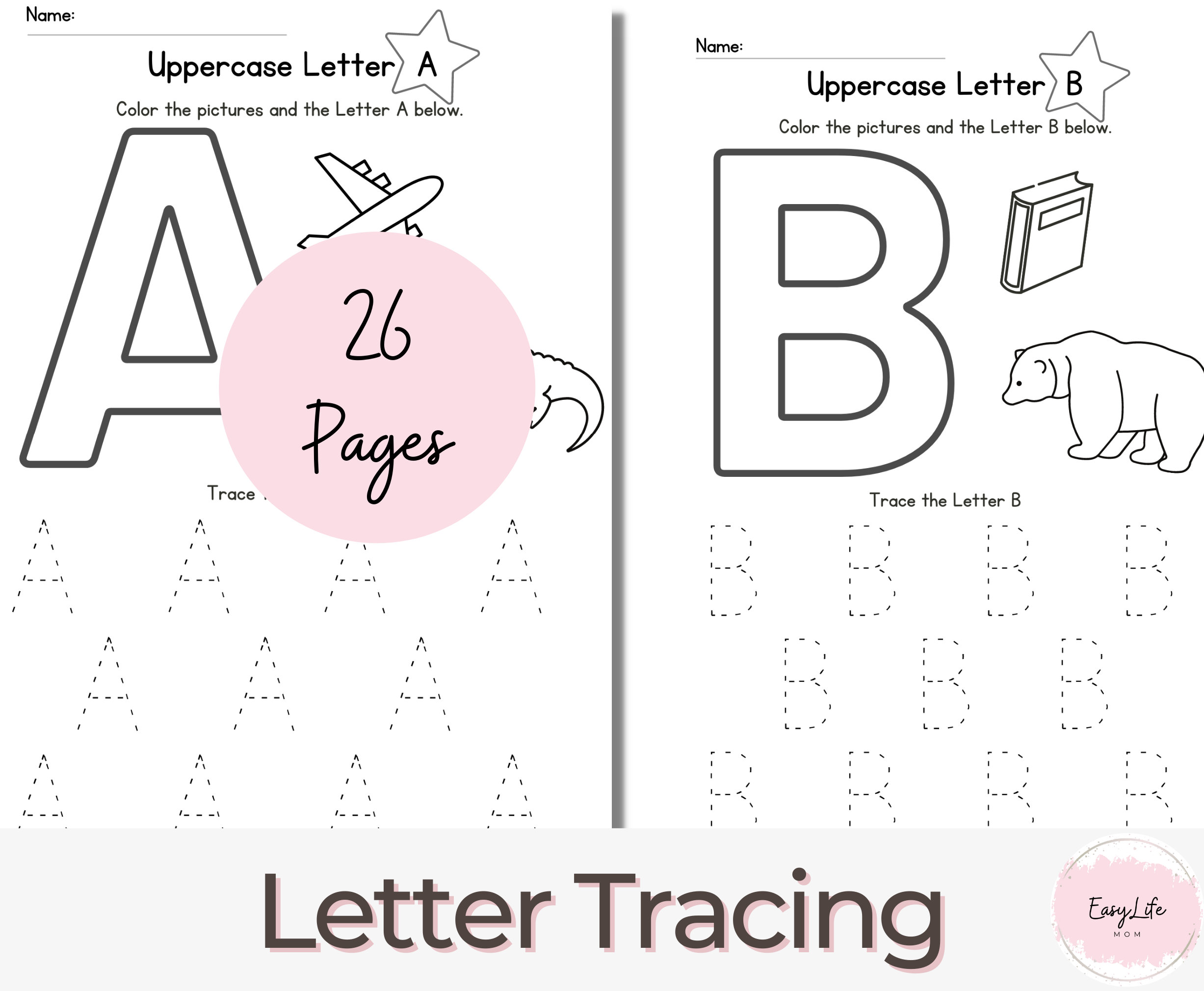 Alphabet Letter Tracing Worksheets: Prek-vpk Homeschool (PDF Pattern ...