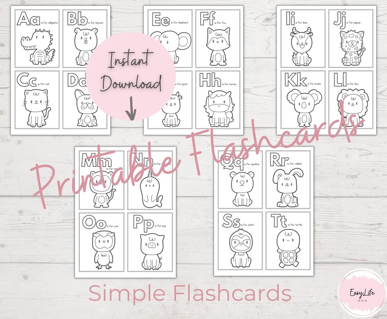 Animal Alphabet Flashcards: Printable ABC Coloring Pages (PDF Download ...