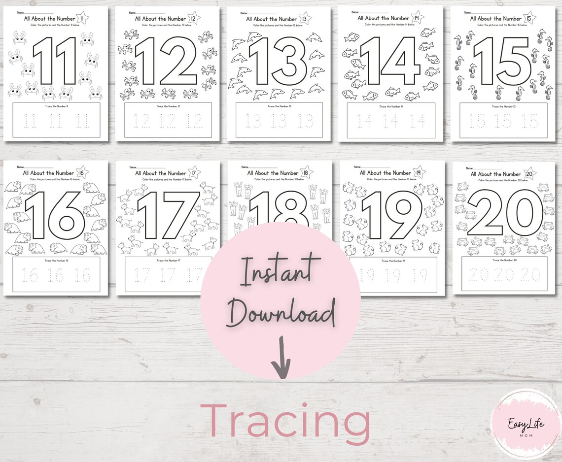 Numbers 1-20 Worksheets: Coloring & Tracing Pages (PDF) - Etsy
