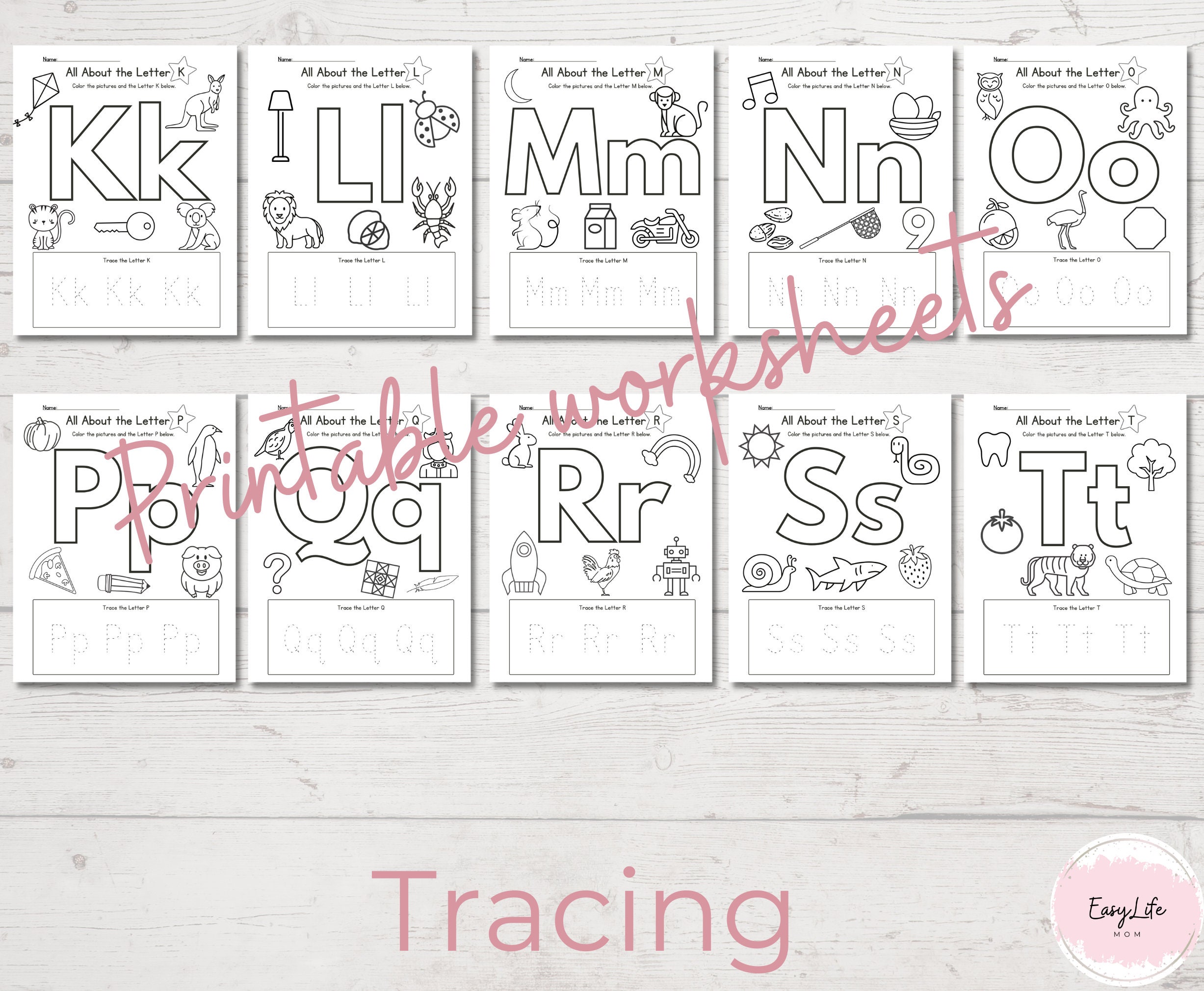 Alphabet Coloring Pages: 26 Letter Tracing Worksheets (PDF) - Etsy