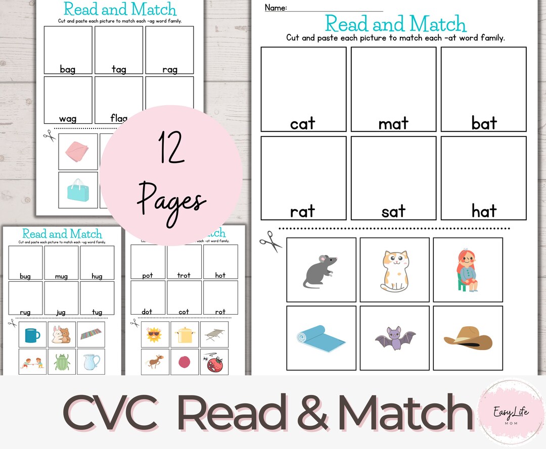 Read and Match, CVC Words, Early Reading, Preschool, Kindergarten ...