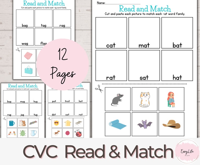 Read and Match, Word Family, CVC Words, Early Reading, Preschool ...