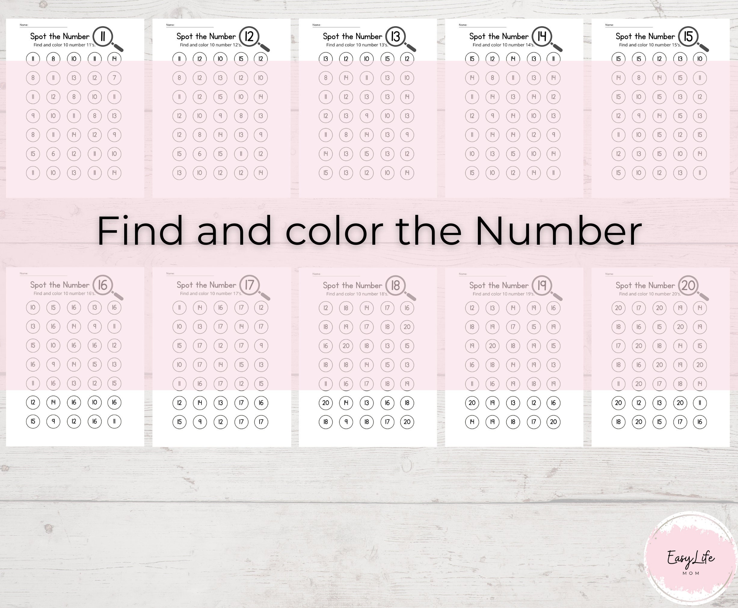 20 Spot the Number Printables, Pre-k Worksheets, Preschool ...