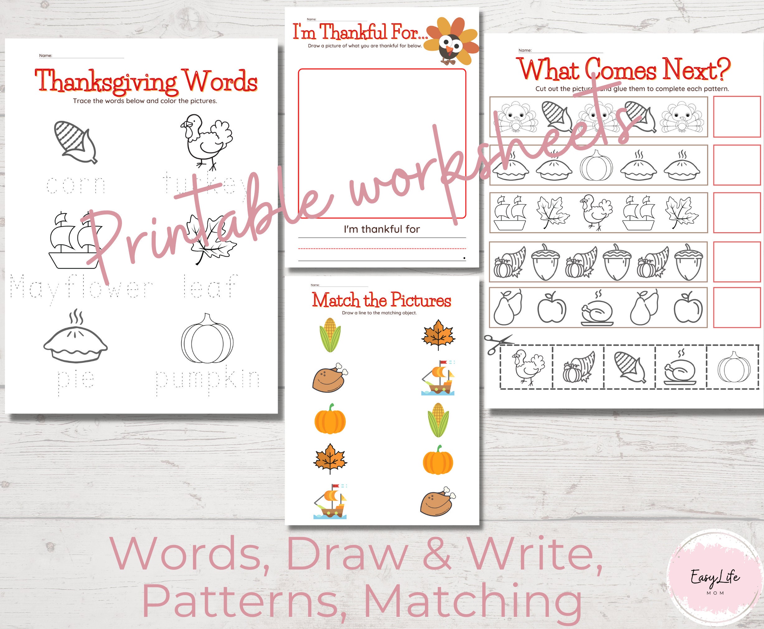 Thanksgiving Activity Bundle: Preschool Learning, Coloring Pages (PDF ...