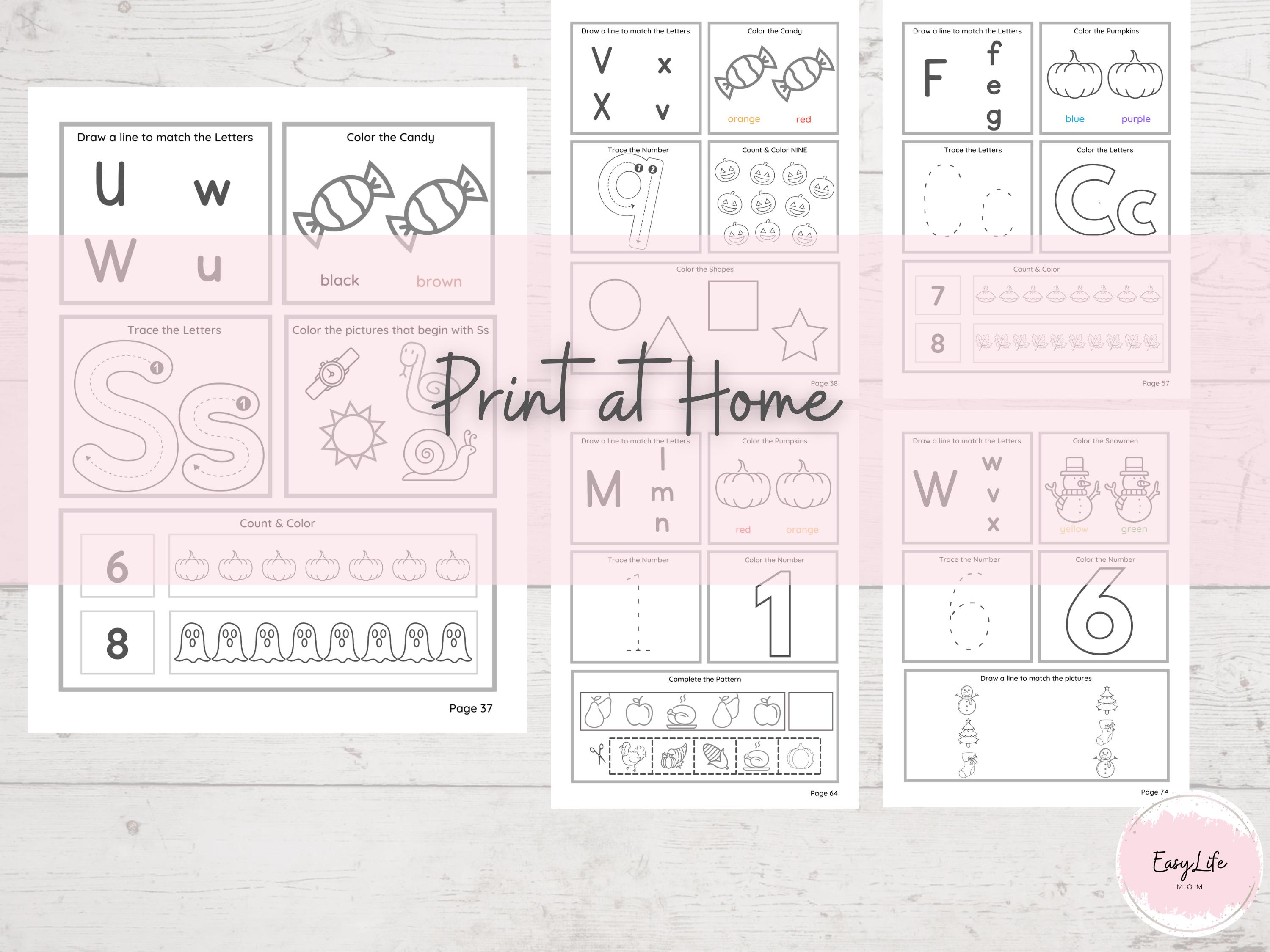 Pre-k Daily Learning Worksheets: Alphabet, Numbers, Shapes (PDF ...