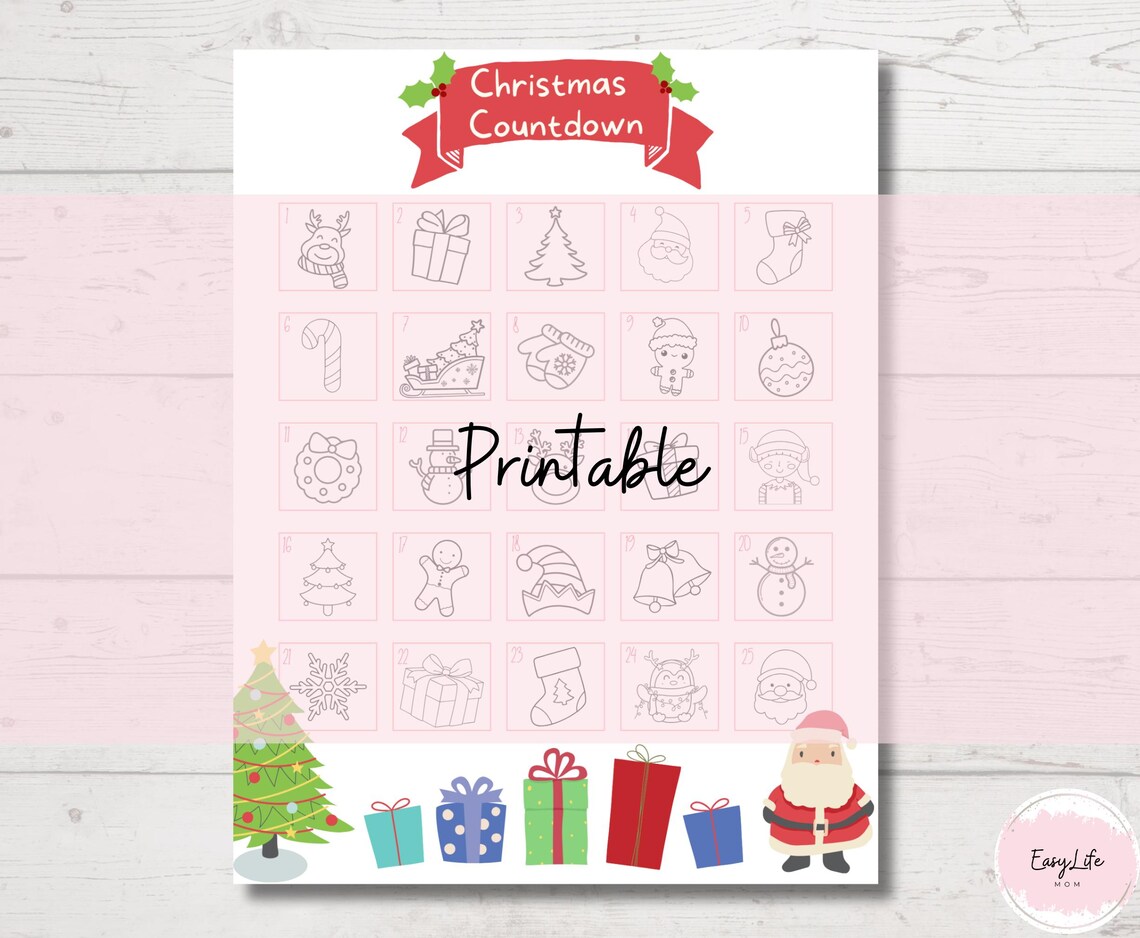 Printable Christmas Countdown Coloring Page: Holiday Pre-k Worksheet ...