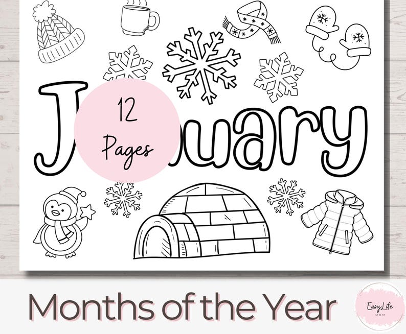 Months of the Year Coloring Pages: 12 Printable Worksheets (PDF) - Etsy
