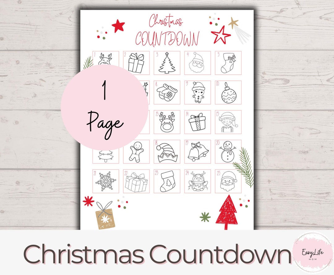 Printable Christmas Countdown Coloring Page: Holiday Pre-k Worksheet ...