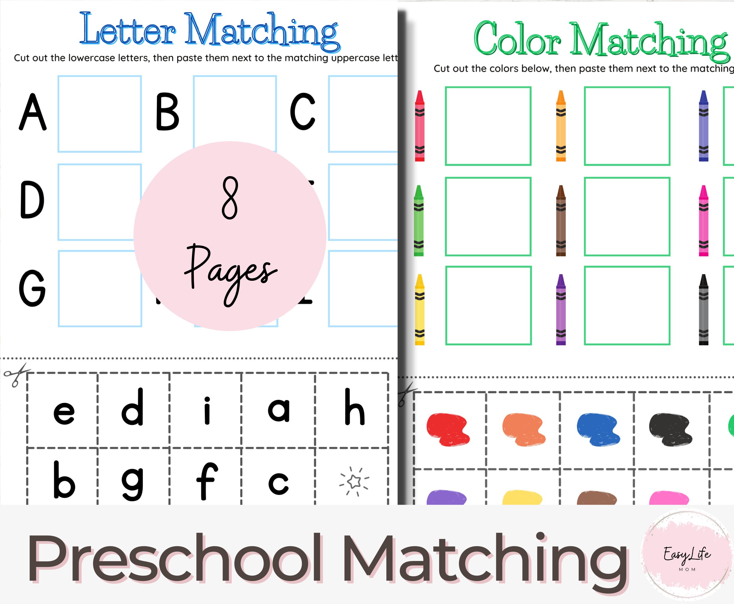Preschool Matching Cut & Paste Preschool Prek Worksheets - Etsy