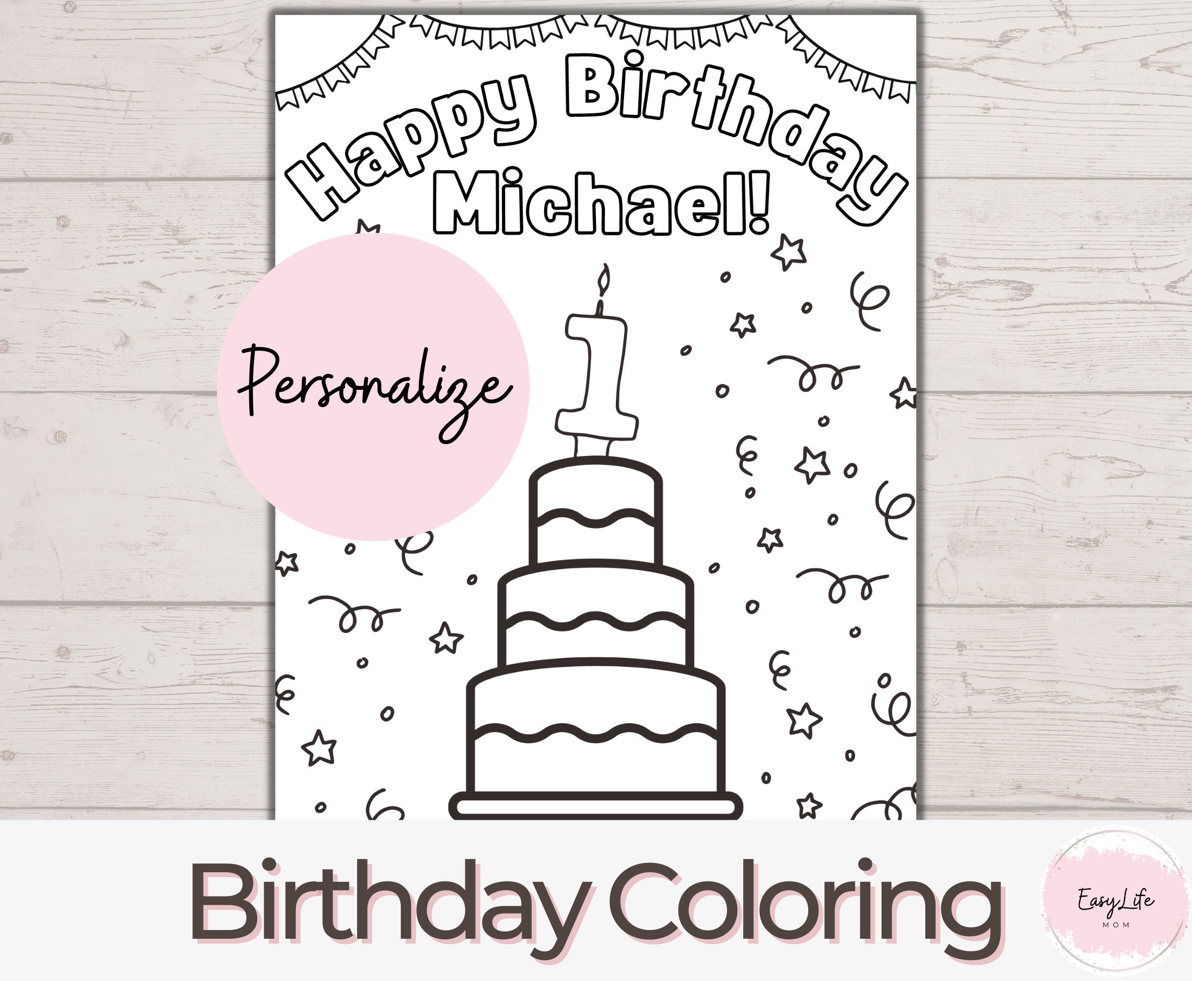 Personalized Birthday Coloring Page Coloring Page Birthday Activity for ...