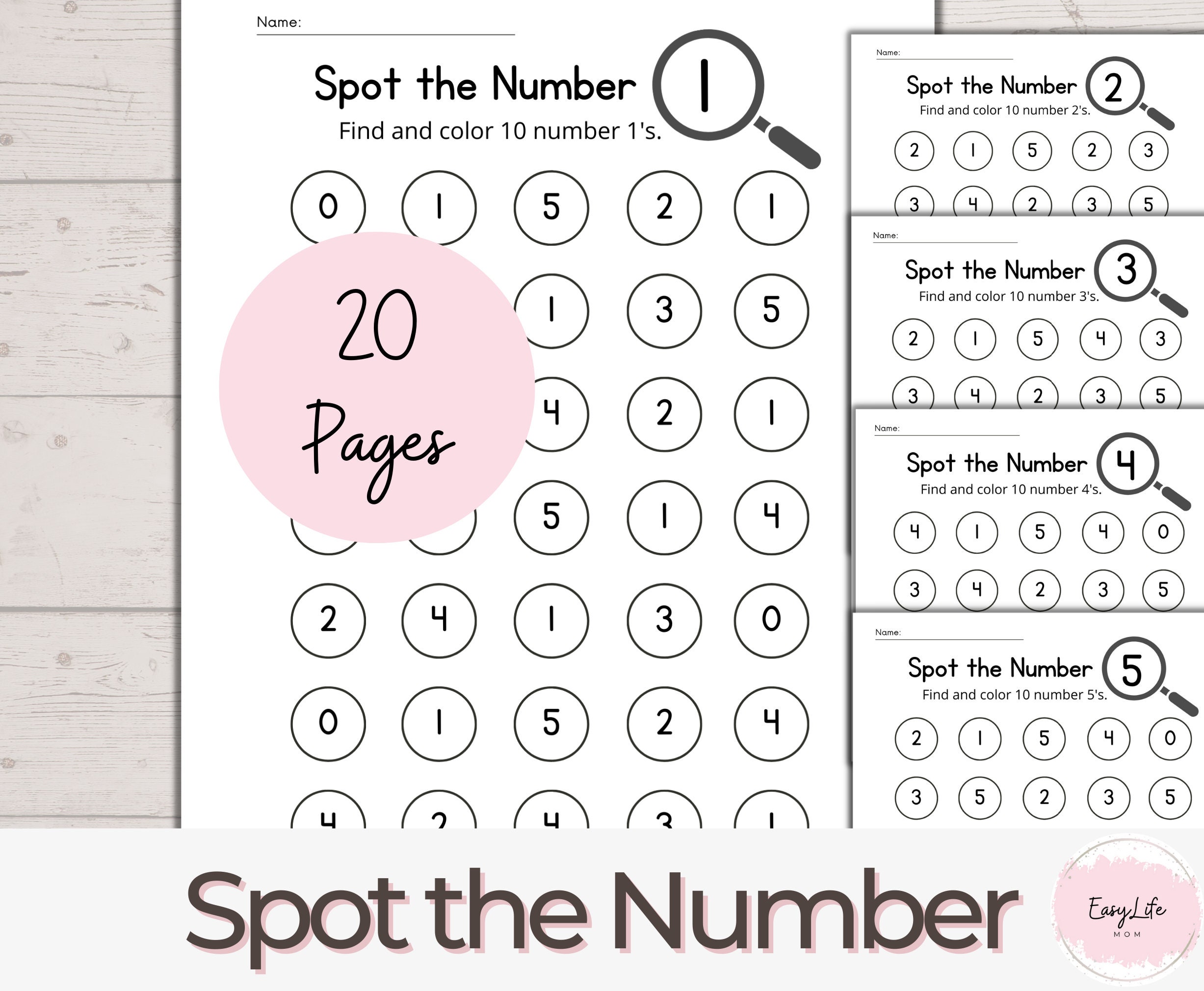 20 Spot the Number Printables, Pre-k Worksheets, Preschool ...