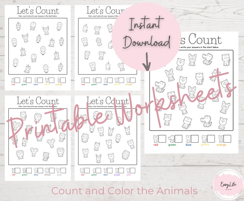 Let's Count and Color, Preschool, Prek Worksheets, Homeschool Printable ...