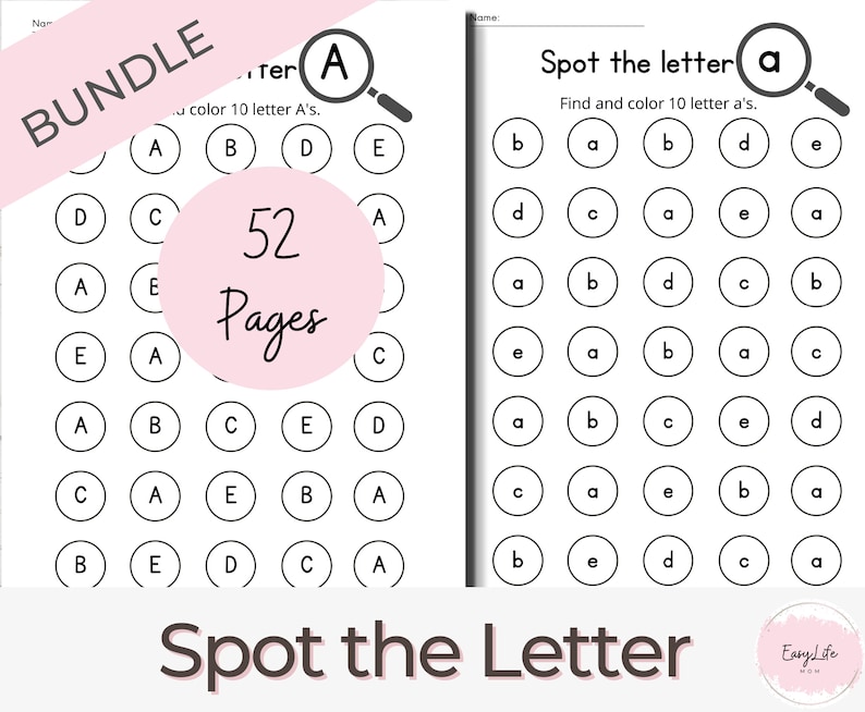 Spot the Letter Alphabet Worksheets: Uppercase & Lowercase (PDF ...