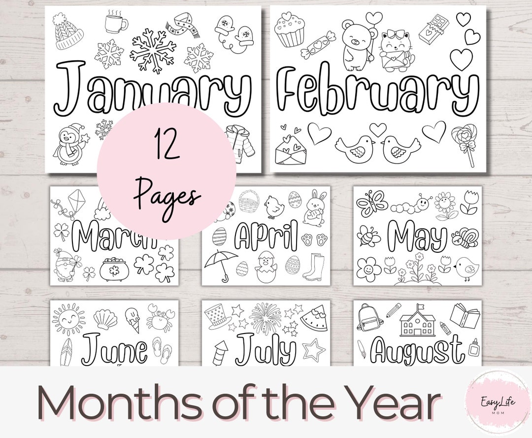 Months of the Year Coloring Pages, 12 Printable Coloring Sheets ...