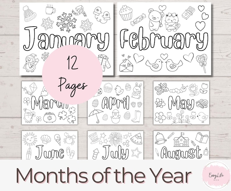 Months of the Year Coloring Pages, 12 Printable Coloring Sheets ...