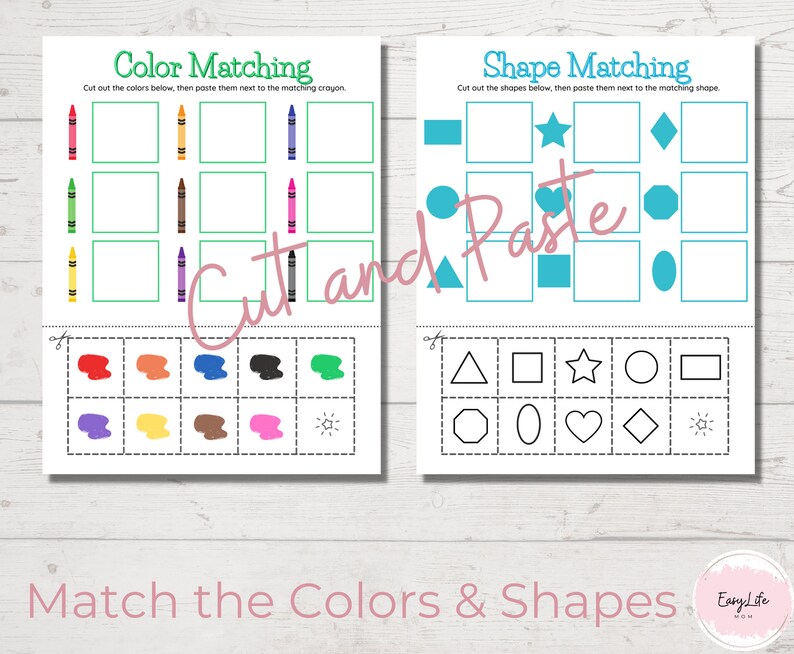Preschool Matching Cut & Paste Preschool Prek Worksheets - Etsy