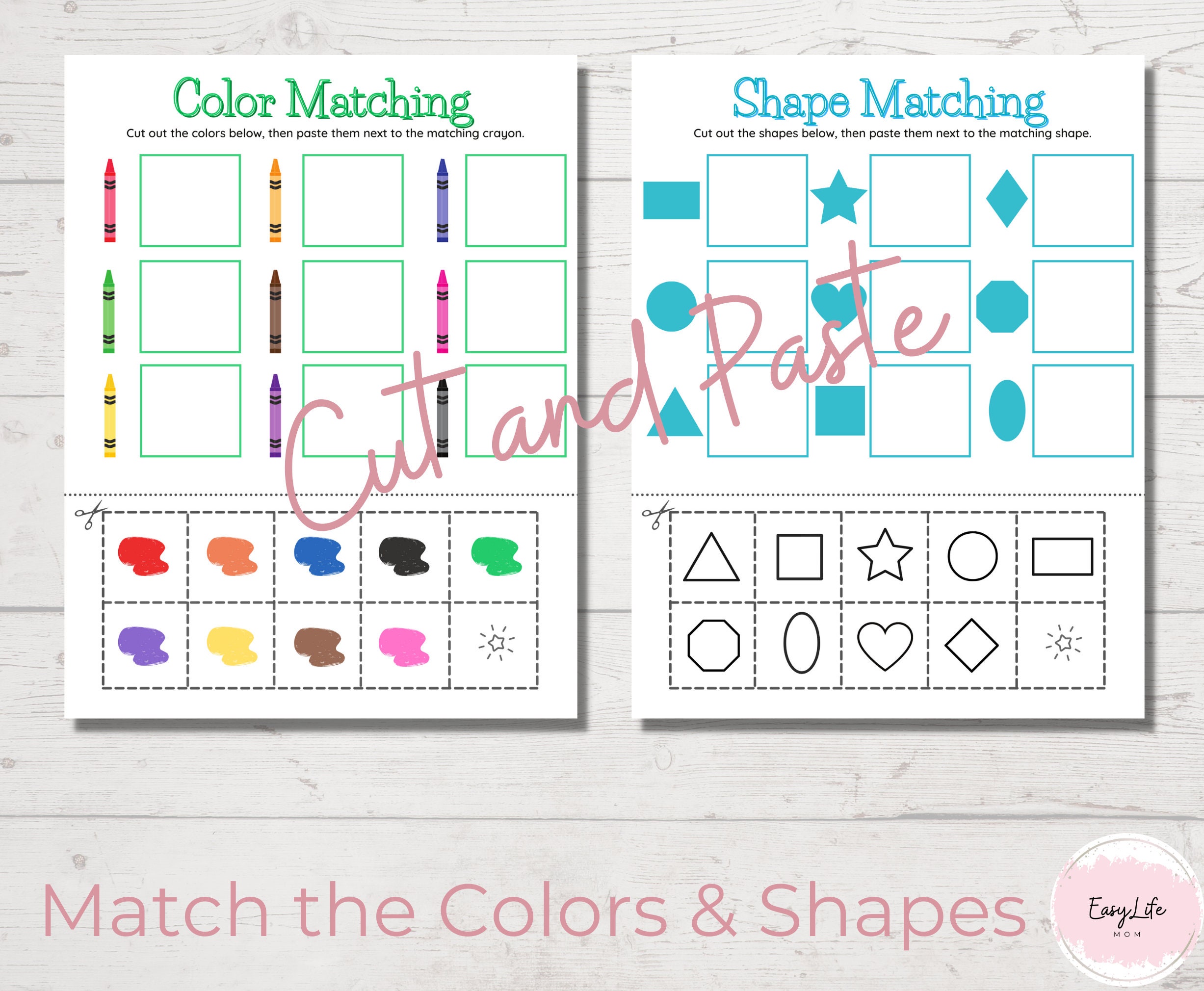Preschool Matching Worksheet: Cut & Paste Learning Activities (PDF) - Etsy