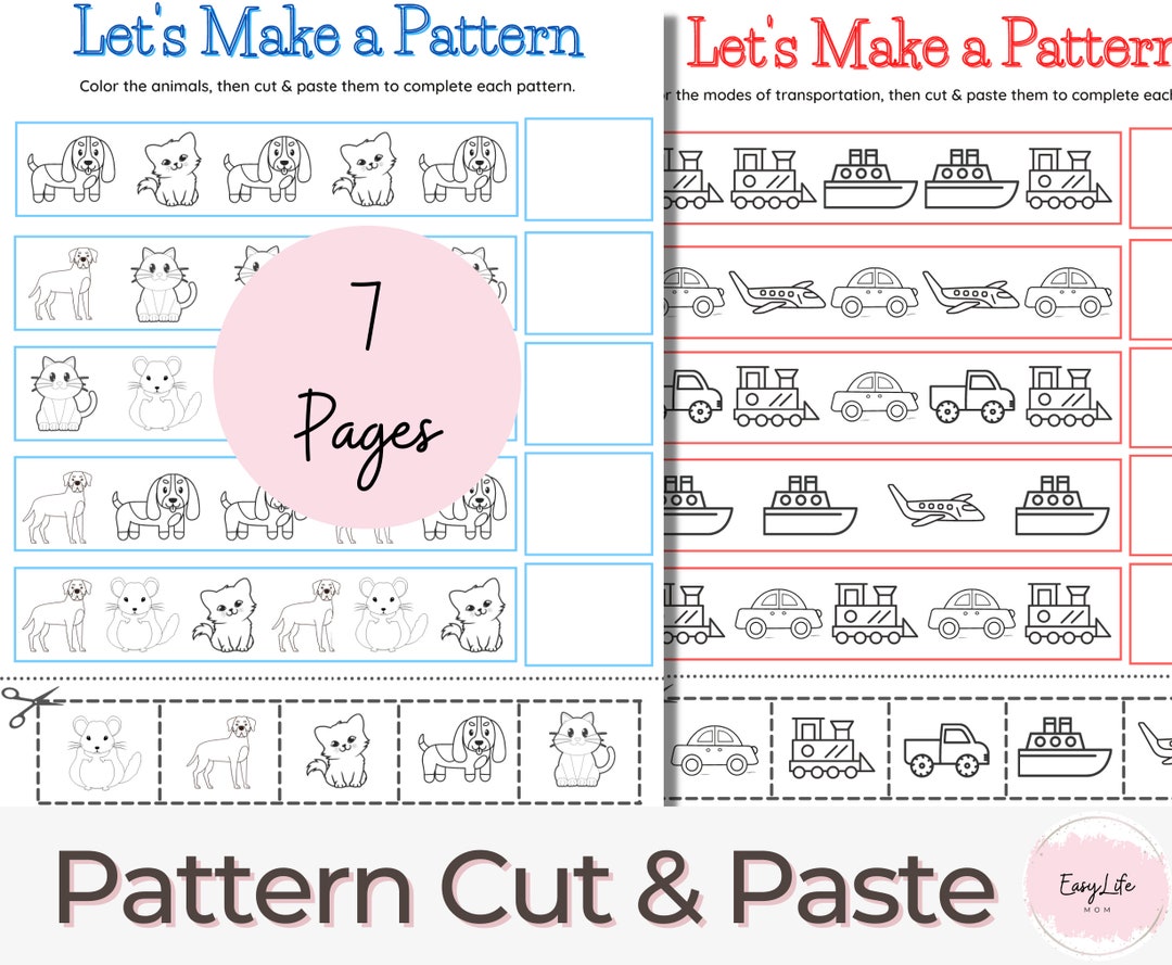 Preschool Pattern Worksheets: Cut & Paste Learning Activities (PDF) - Etsy