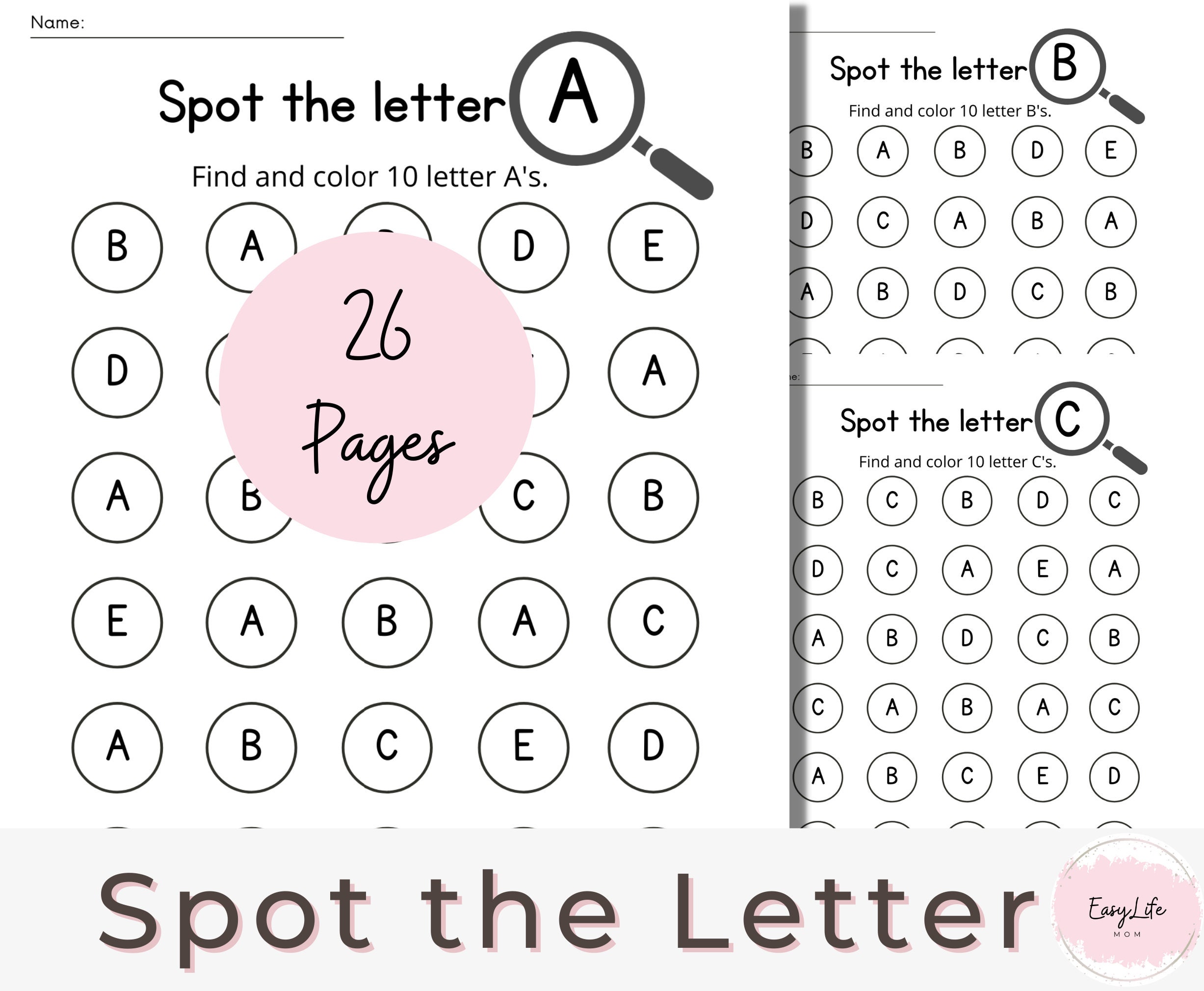 26 Spot the Letter Printables-uppercase, Pre-k Worksheets, Preschool ...