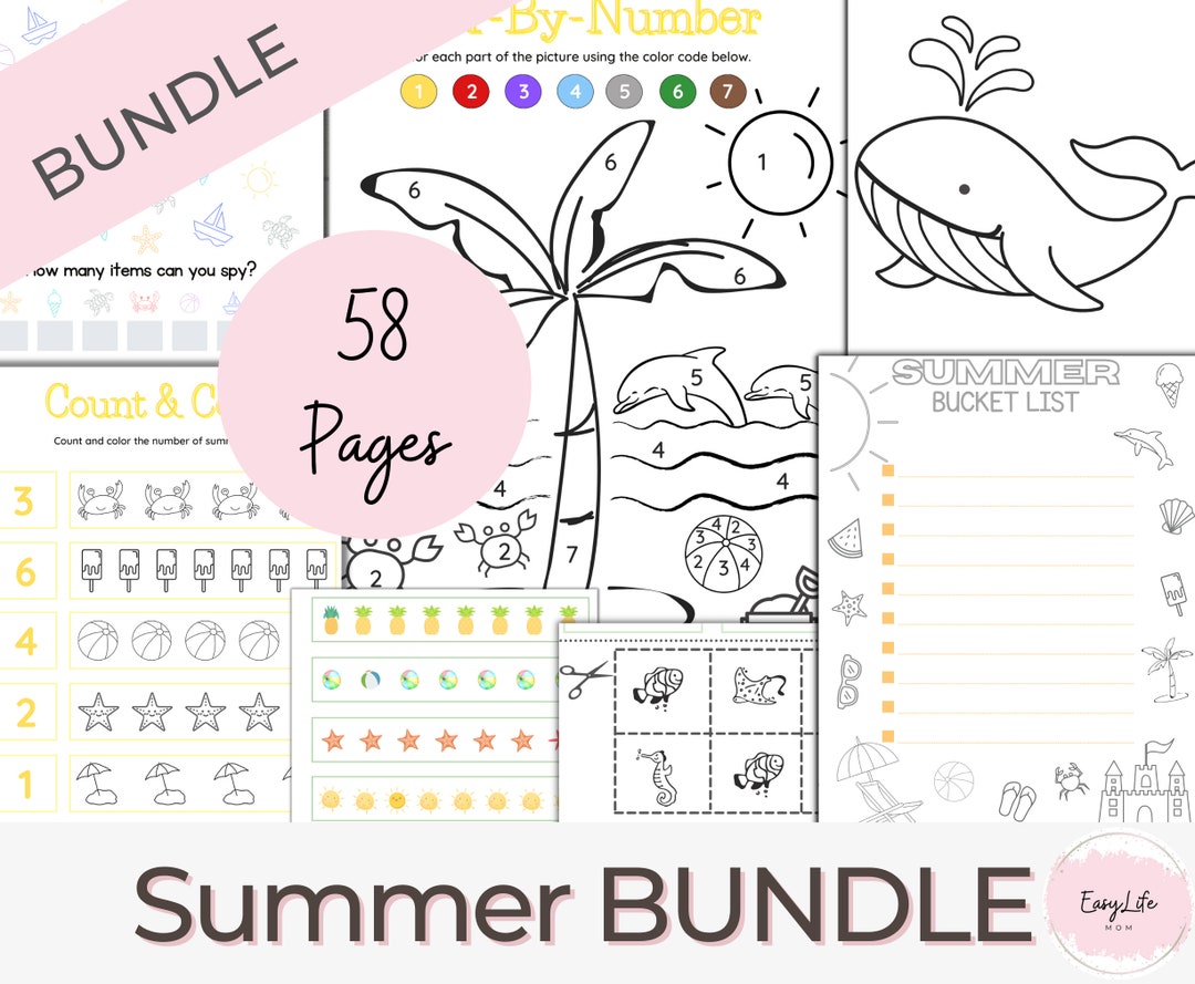 Summer Activities Bundle: 58 Pages of Preschool Worksheets (PDF) - Etsy