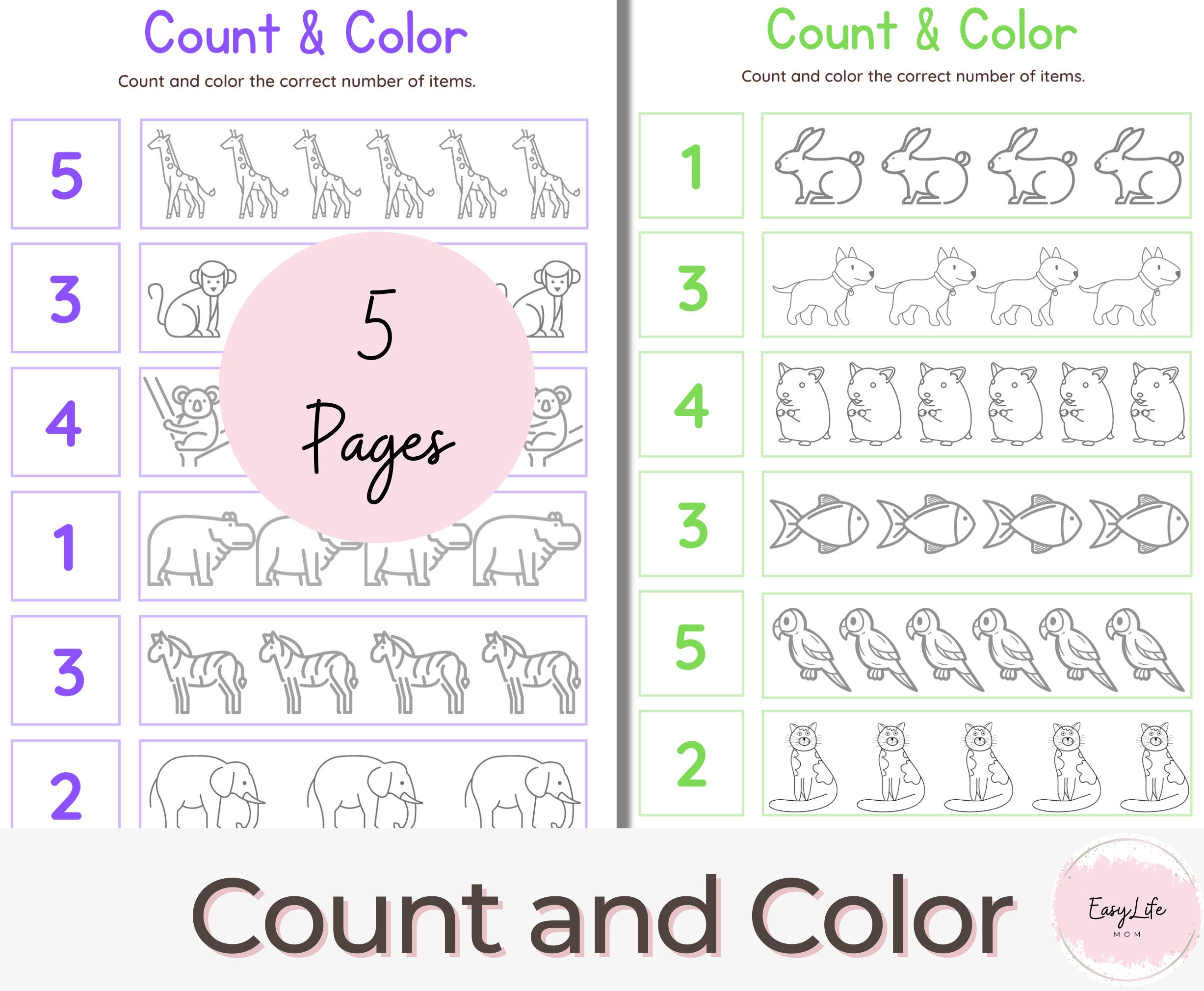 Count and Color, Beginning Math, Preschool, Prek Worksheets, Homeschool ...