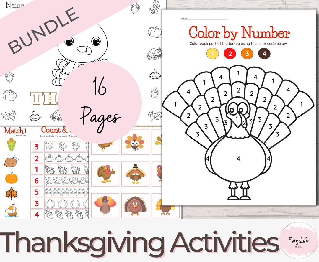 Thanksgiving Activity Bundle: Preschool Worksheets, Turkey Hunt (PDF ...