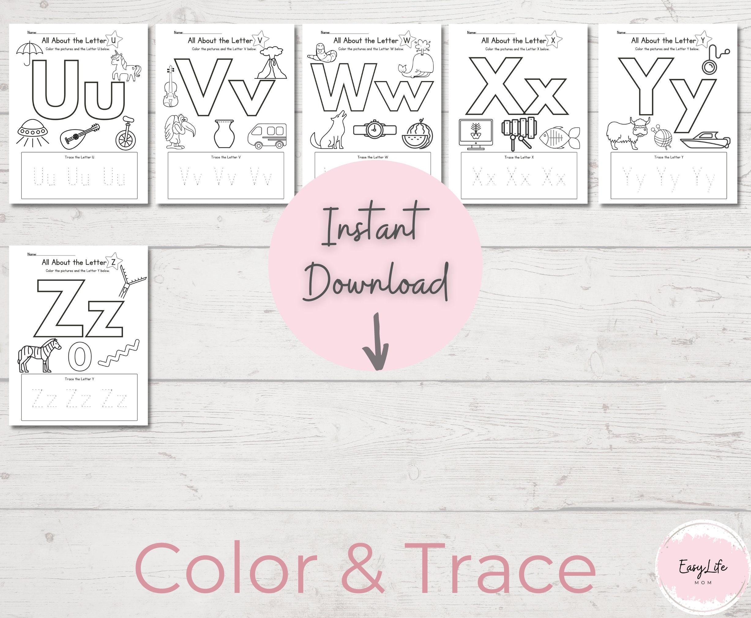 Alphabet Coloring Pages: 26 Letter Tracing Worksheets (PDF) - Etsy