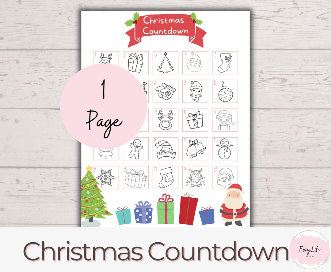 Printable Christmas Countdown Coloring Page: Holiday Pre-k Worksheet ...