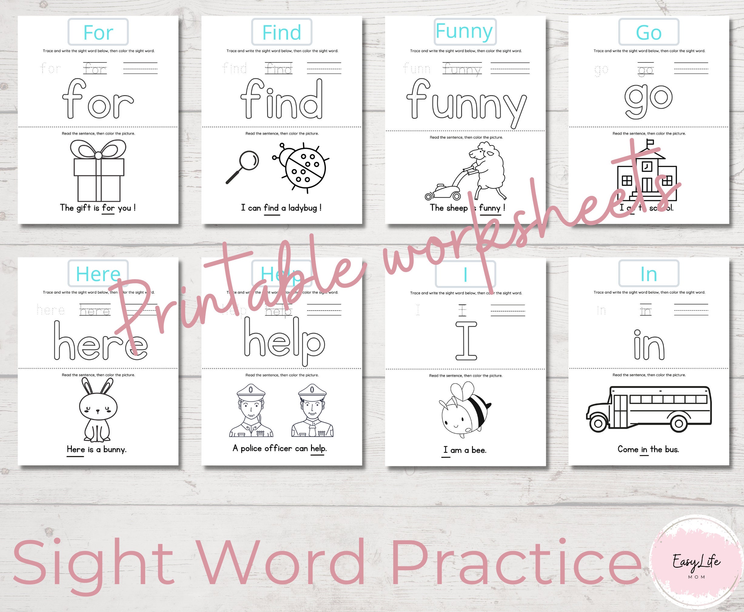 40 Dolch Sight Words Worksheets: Trace, Write, Color, Read (PDF ...