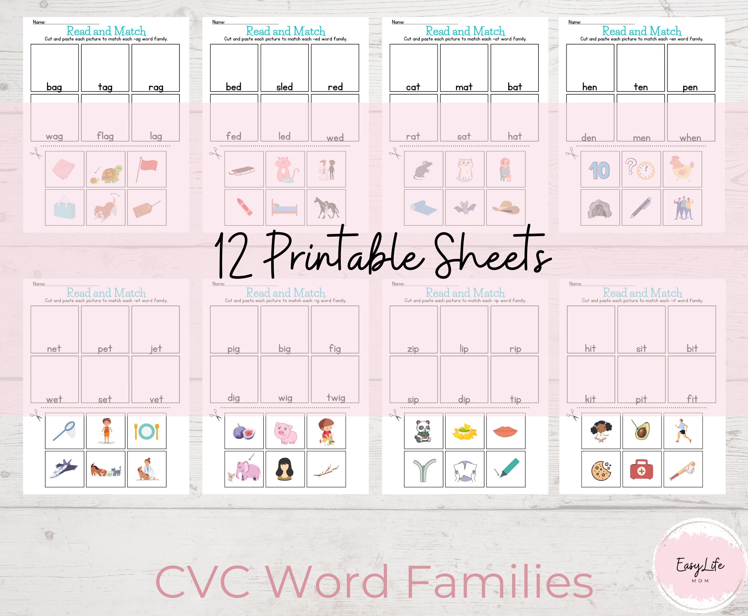 Read and Match, CVC Words, Early Reading, Preschool, Kindergarten ...