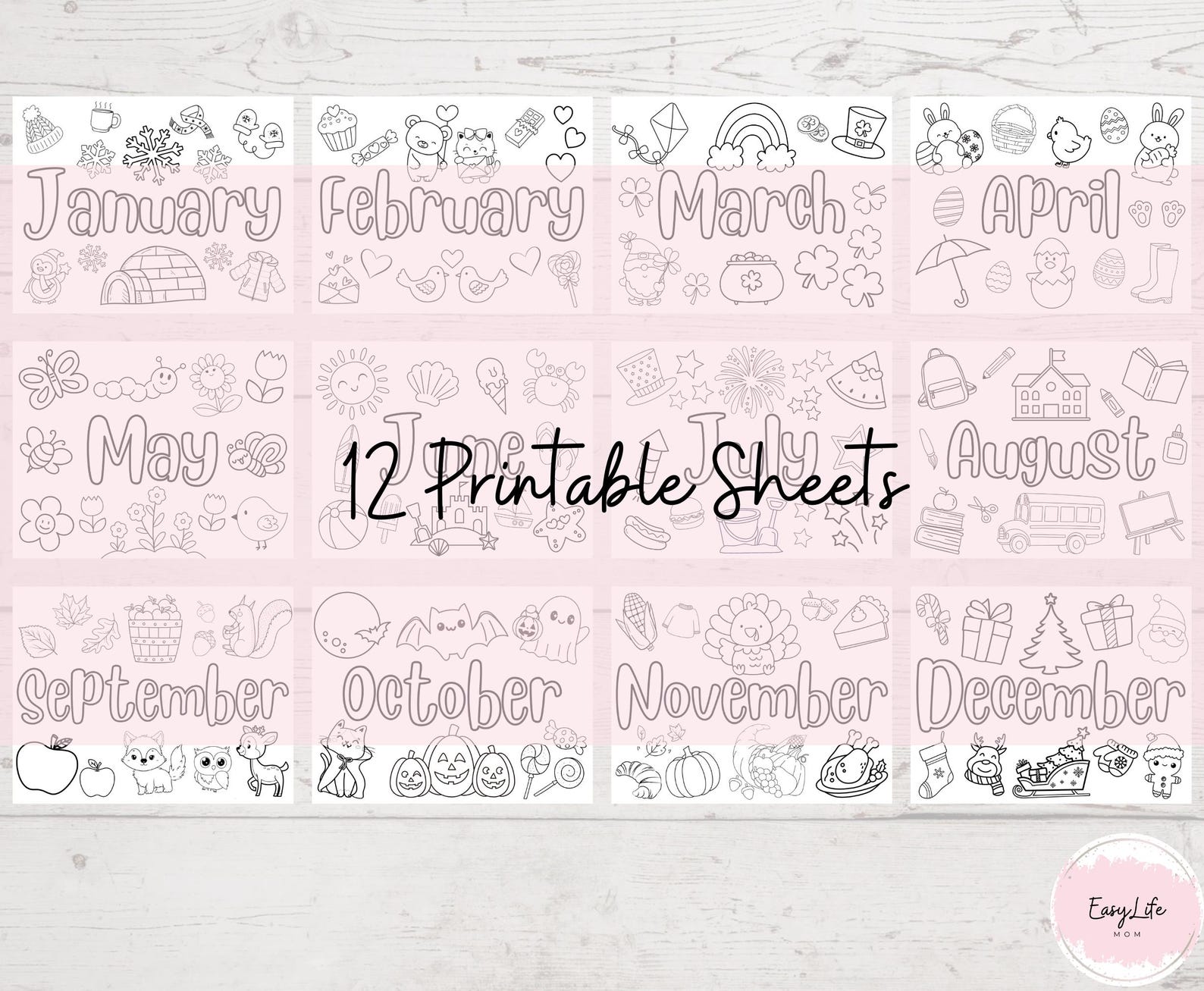 Months of the Year Coloring Pages: 12 Printable Worksheets (PDF) - Etsy