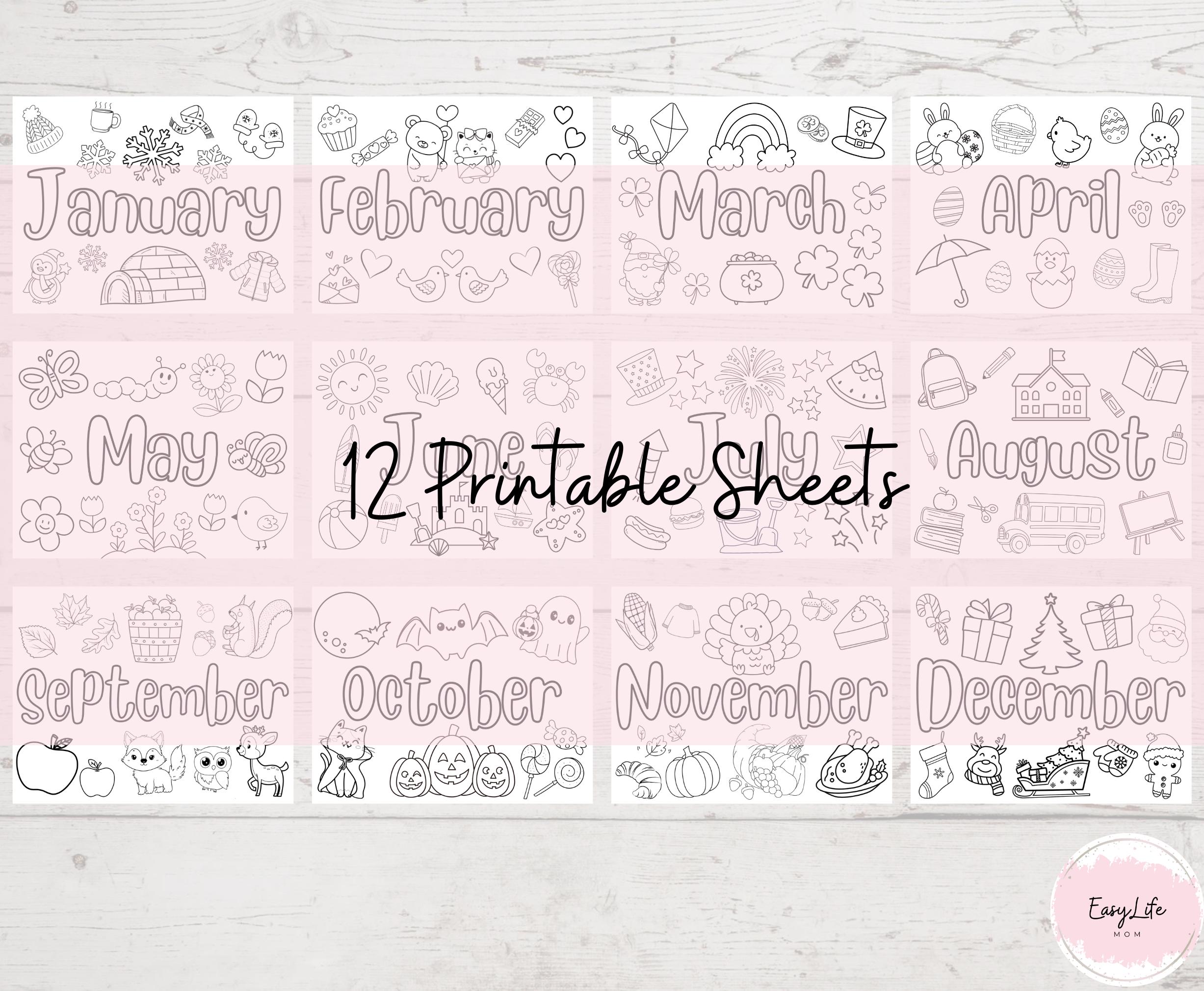 Months of the Year Coloring Pages, 12 Printable Coloring Sheets ...