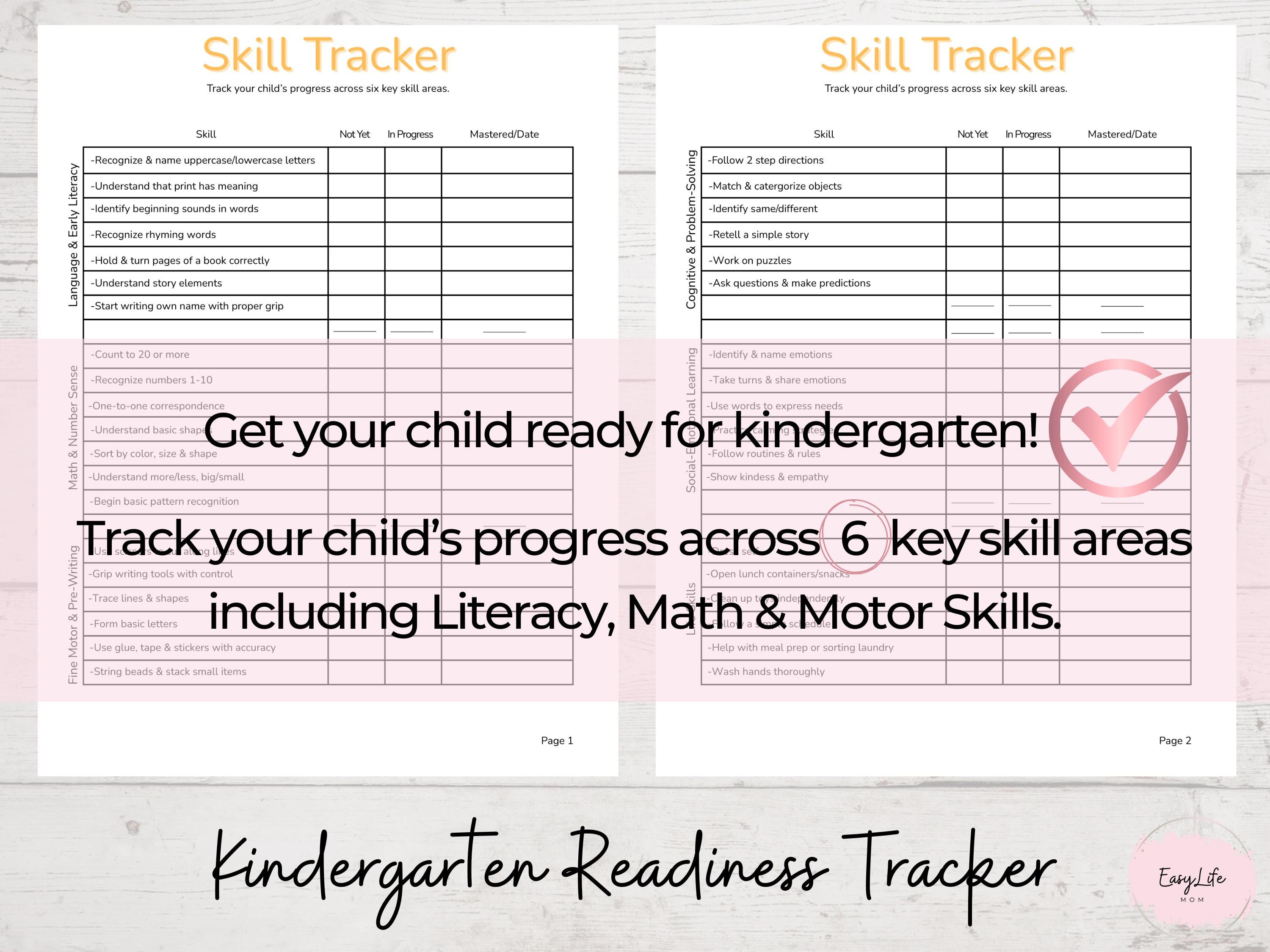 Kindergarten Readiness Skill Tracker | Kindergarten Prep | Pre-k ...