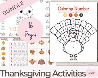 Thanksgiving Activity and Coloring Pages for Kids, Fall Activity Bundle ...