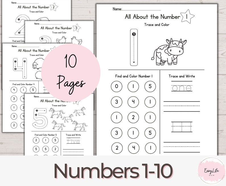 Kindergarten Number Worksheets, Early Math, Homeschool, Coloring, Trace ...