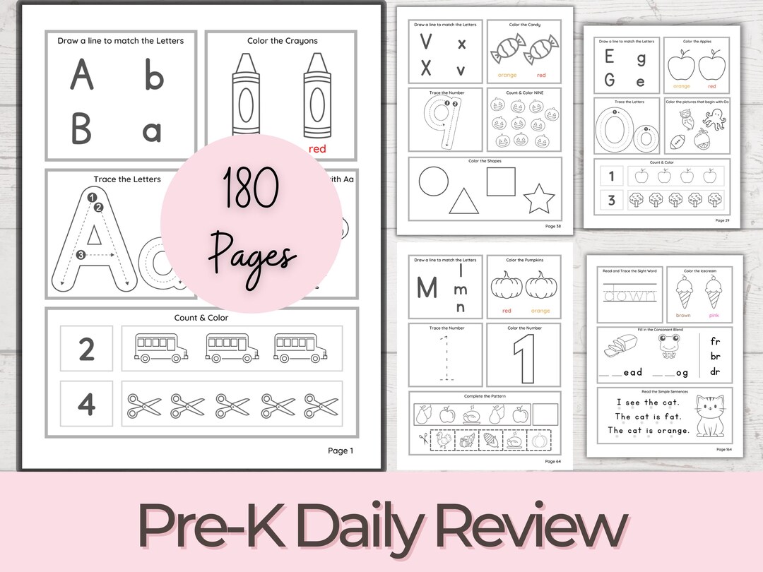 Pre-k Daily Learning Worksheets: Alphabet, Numbers, Shapes (PDF ...