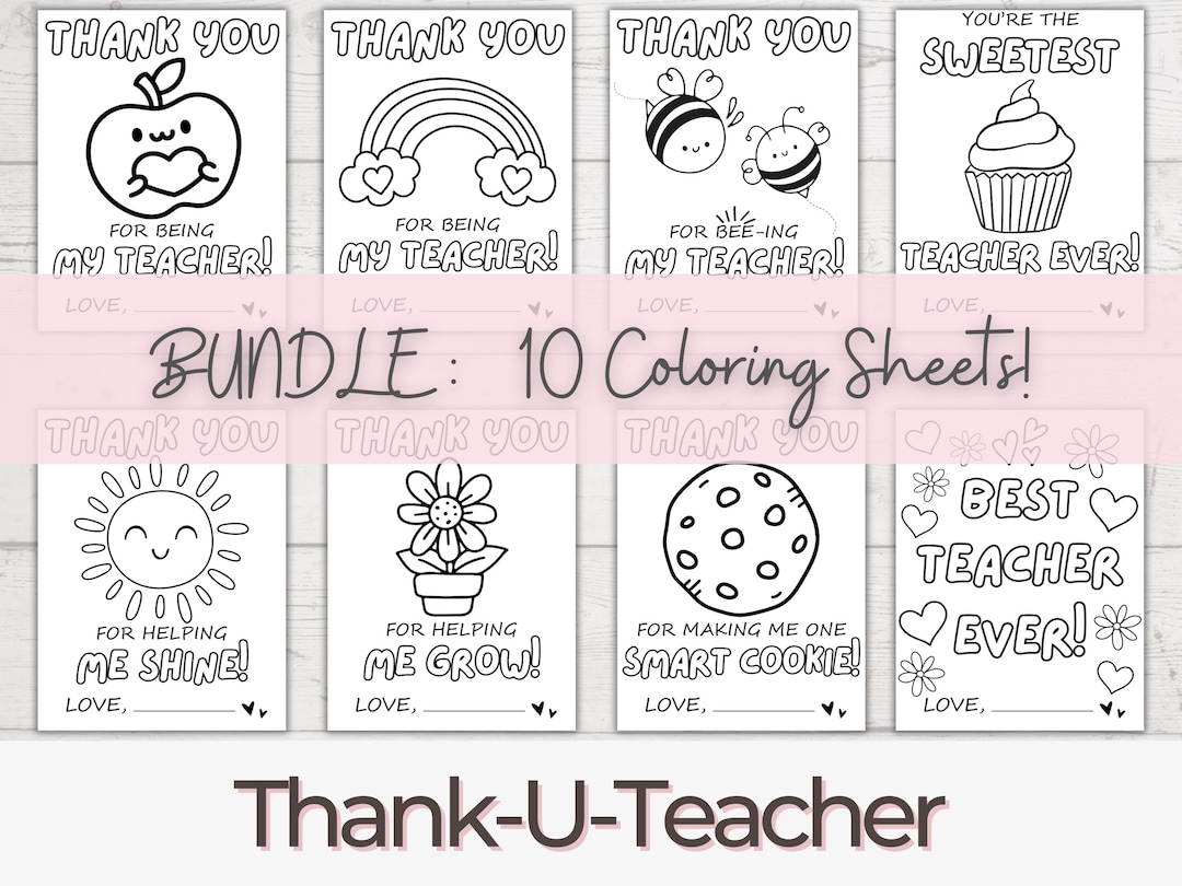 Teacher Appreciation Coloring Cards: Thank You Gift Bundle (digital ...
