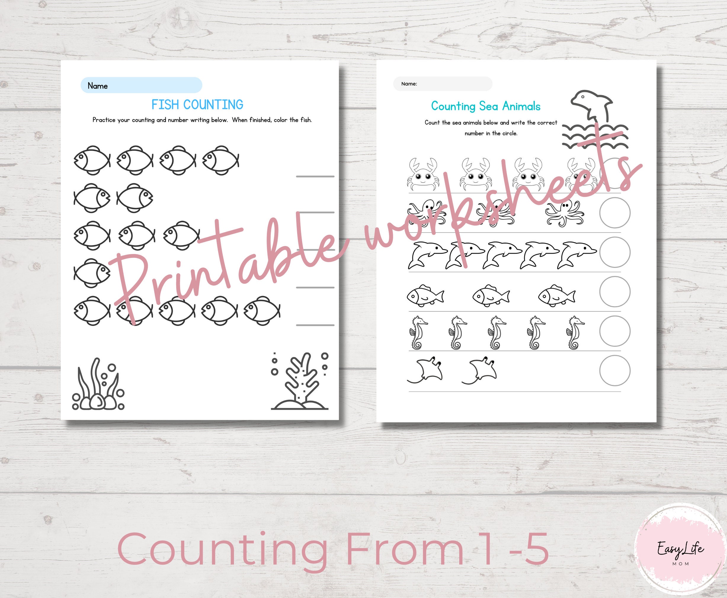 8 Counting Worksheets, Preschool, Prek Worksheets, Homeschool Printable ...