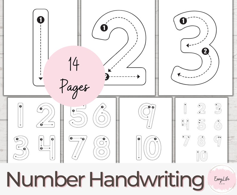 Number Handwriting Practice: Preschool Tracing Worksheets (PDF) - Etsy