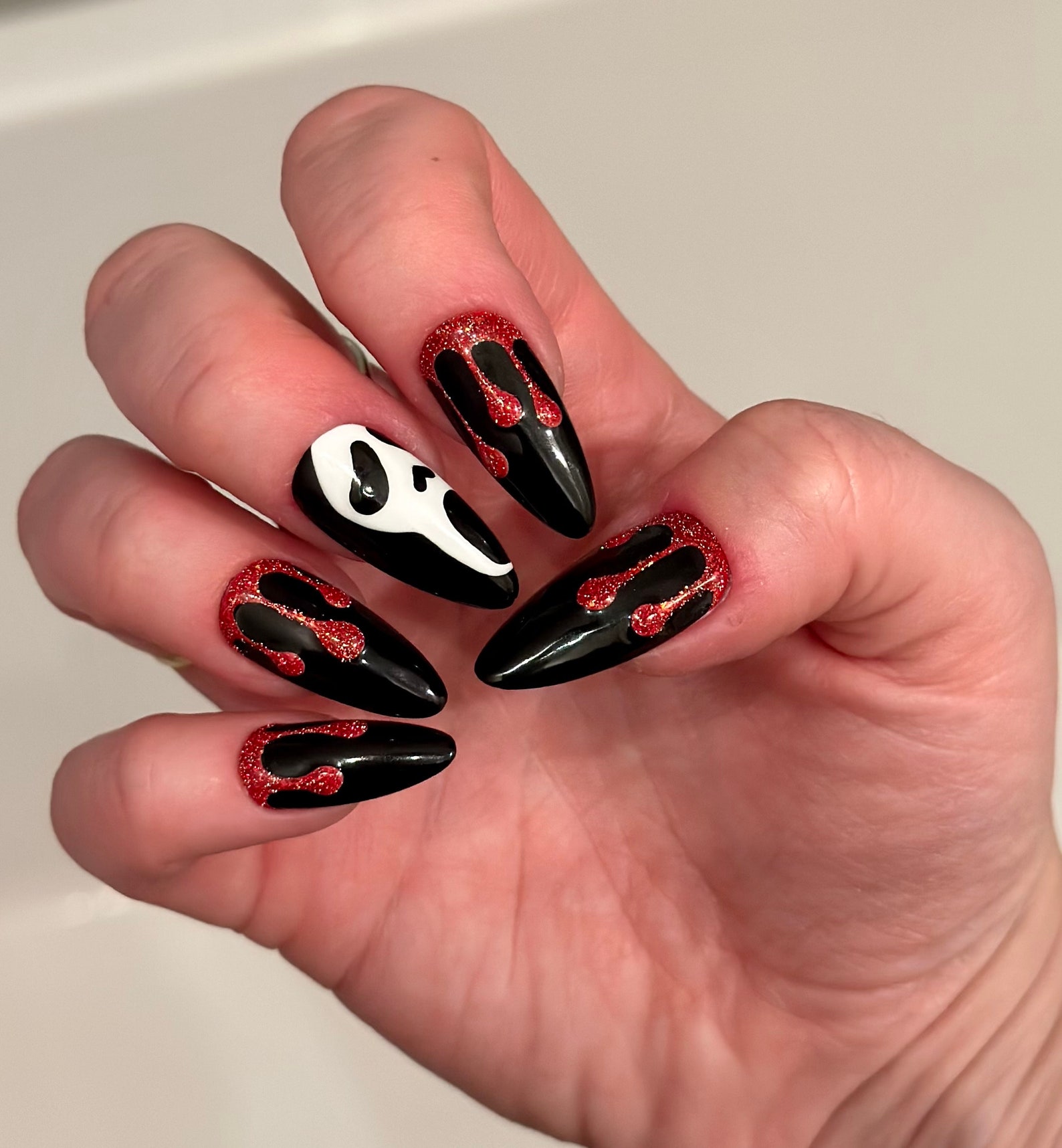Scream Movie Theme Press on Nails | Hand Painted Halloween Nails | Red ...