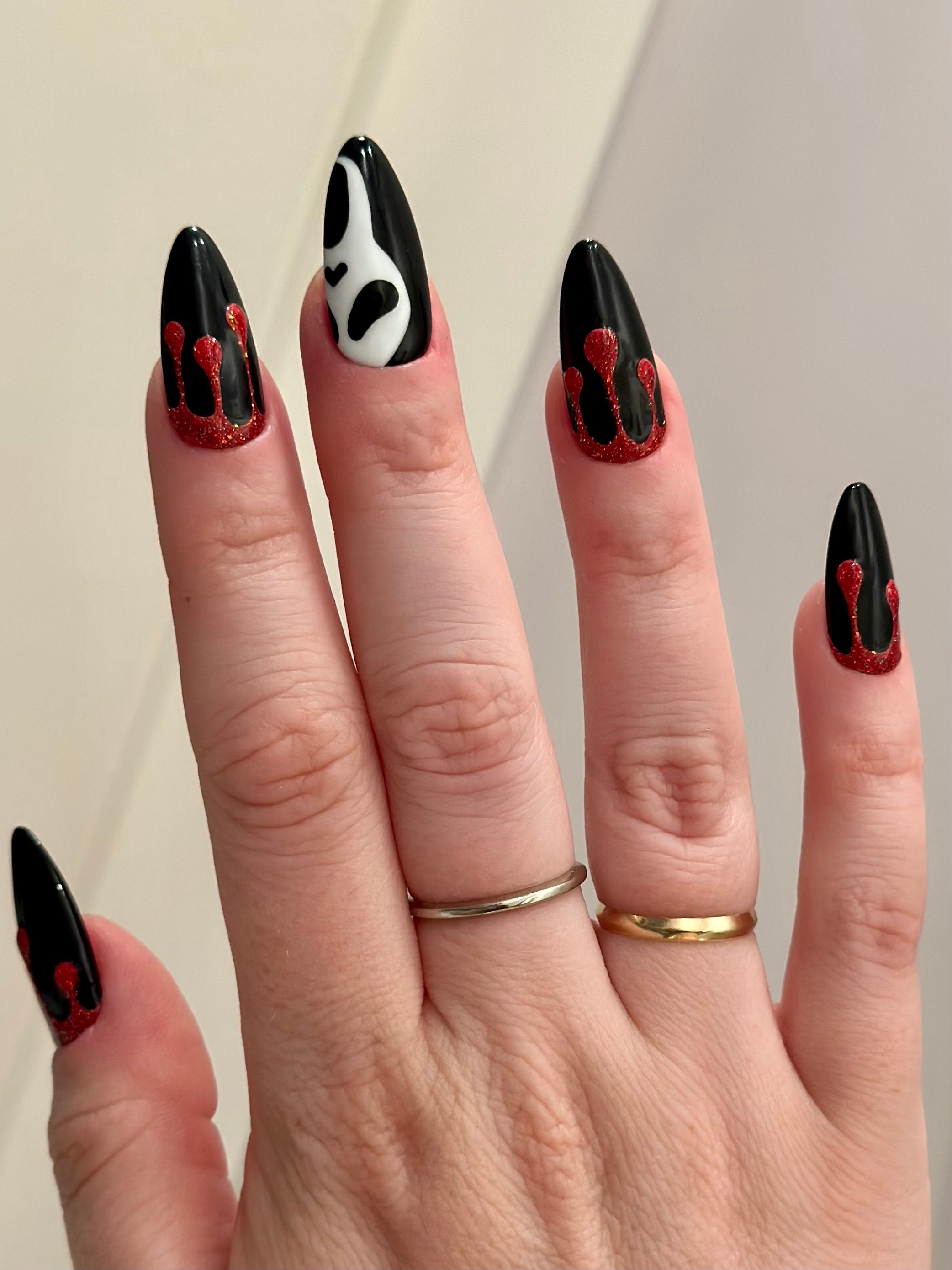 Scream Movie Theme Press on Nails | Hand Painted Halloween Nails | Red ...
