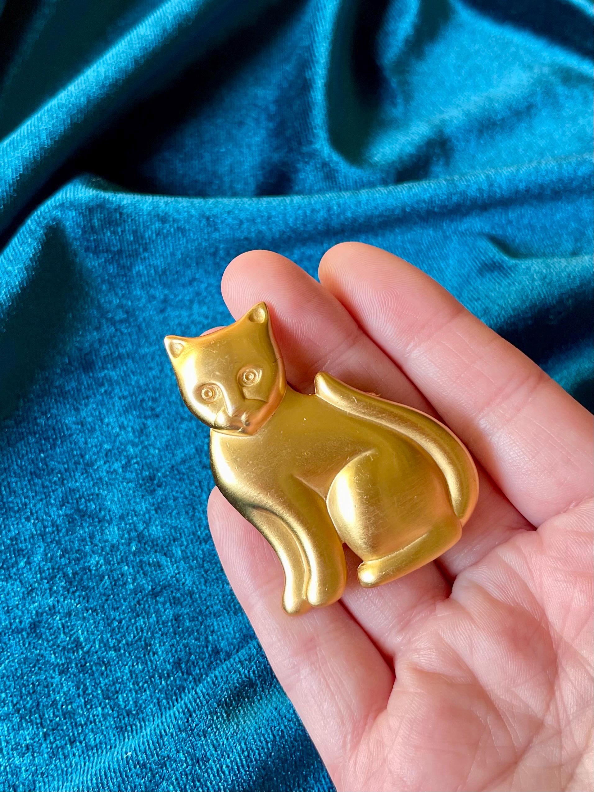 Mid Century Modern Matte Sitting Gold House Cat Vintage Brooch by Anne ...