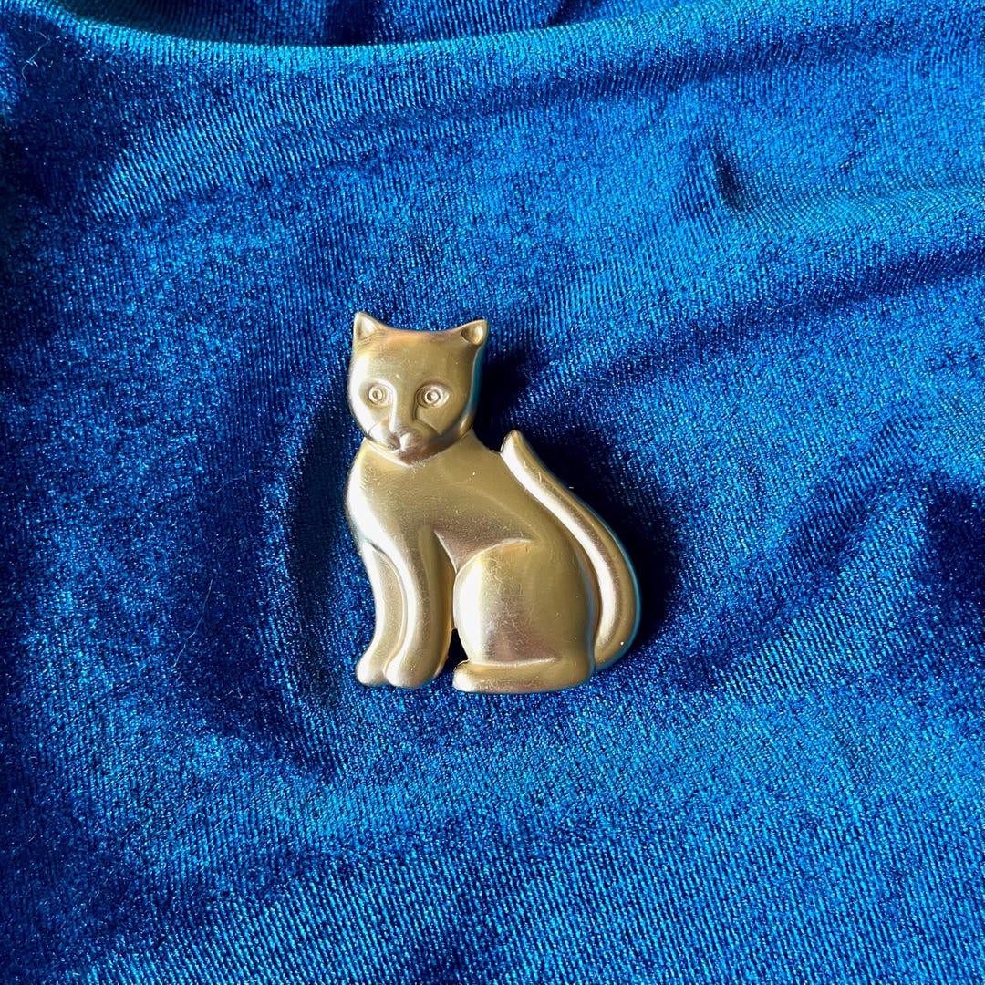 Mid Century Modern Matte Sitting Gold House Cat Vintage Brooch by Anne ...