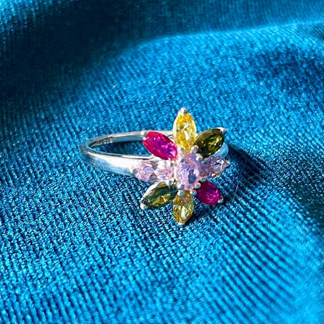 Sterling Silver Chuck Clemency Pink, Green, and Yellow Marquise Cut CZ ...