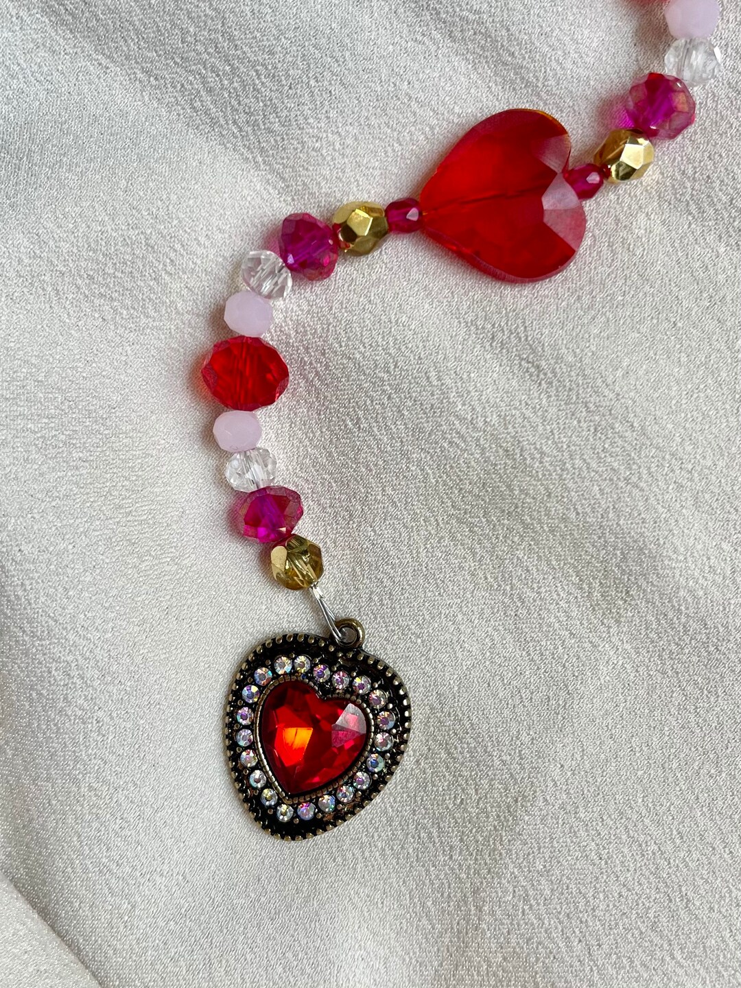 Heart Beaded Car Charm, Rear View Mirror Accessory - Etsy