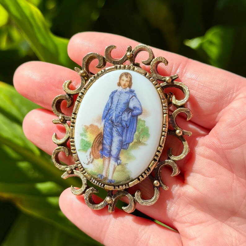 Vintage “blue Boy” Cameo Style Brooch Pendant, Gold Tone Metal Frame - Etsy