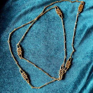 Vintage Gold Tone Extra Long Chain With Stylized Open Geometric Links ...